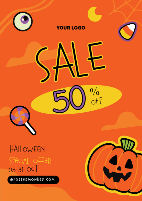 Red Illustrative Halloween Sale A4 Template | PosterMyWall