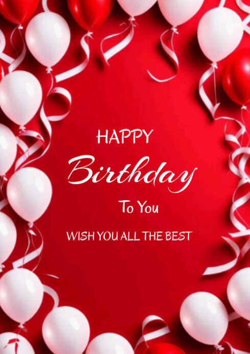 Red Illustrative Happy Birthday To You A4 Template | PosterMyWall