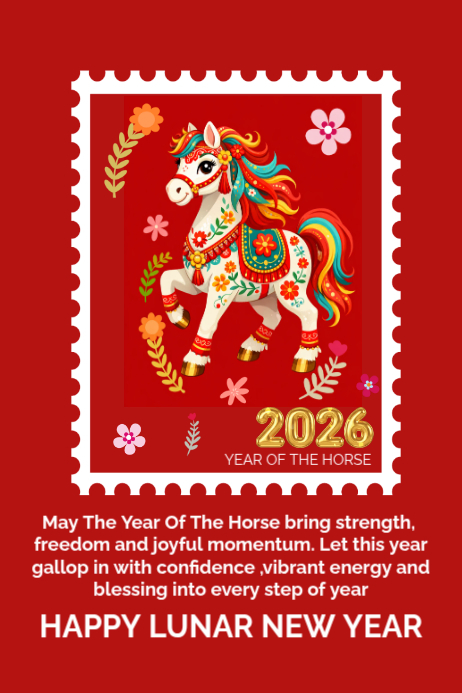 Red Illustrative Happy Chinese New Year 2026 Poster Template | PosterMyWall