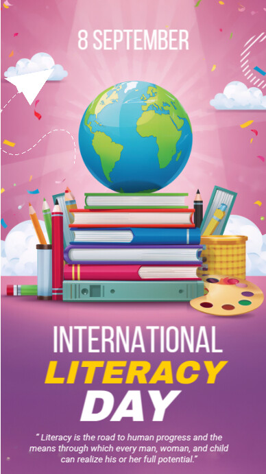 Red Illustrative Literacy Day Instagram Story Template | PosterMyWall