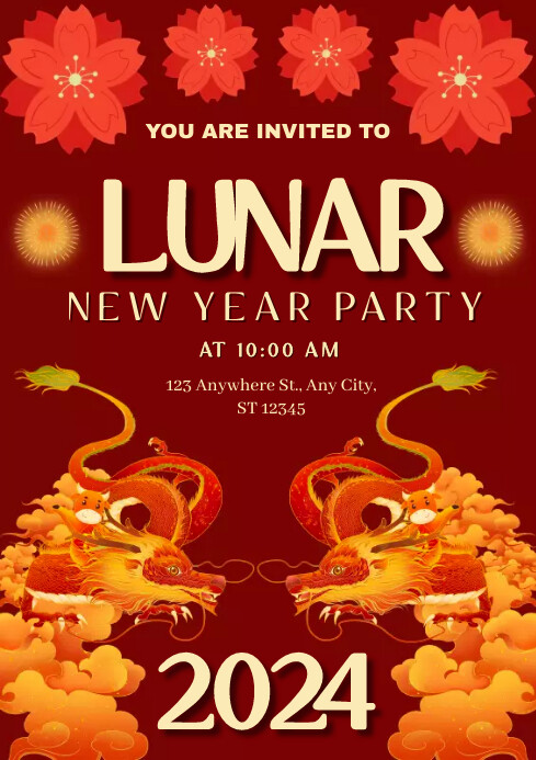 Copy of Red Illustrative Lunar New Year Party Invitat | PosterMyWall