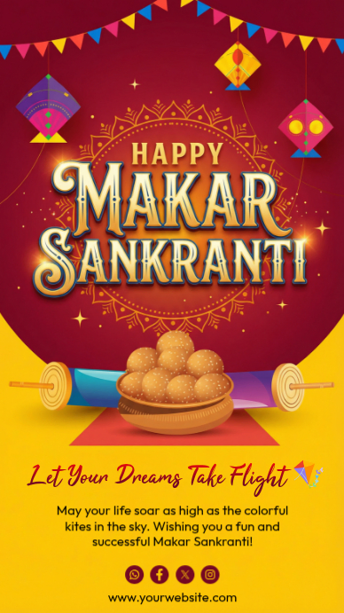 Red Illustrative Makar Sankranti Instagram Story Template | PosterMyWall