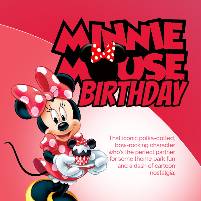 Red Illustrative Minnie Mouse Birthday Instagram Post Template ...