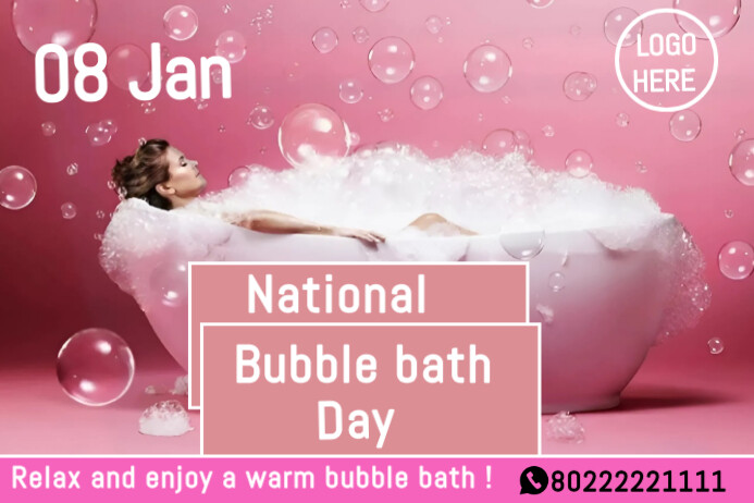 Red Illustrative National Bubble Bath Day Poster Template | PosterMyWall