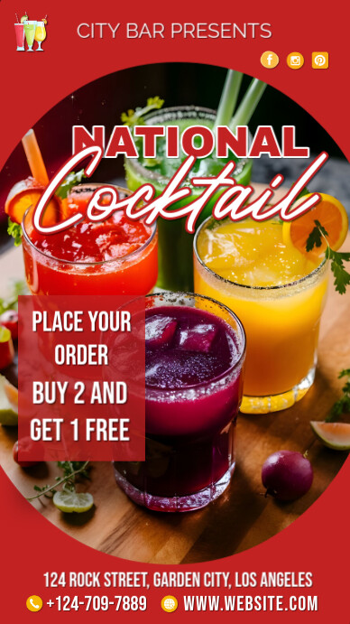 Red Illustrative National Cocktail Day Instagram Story Template ...