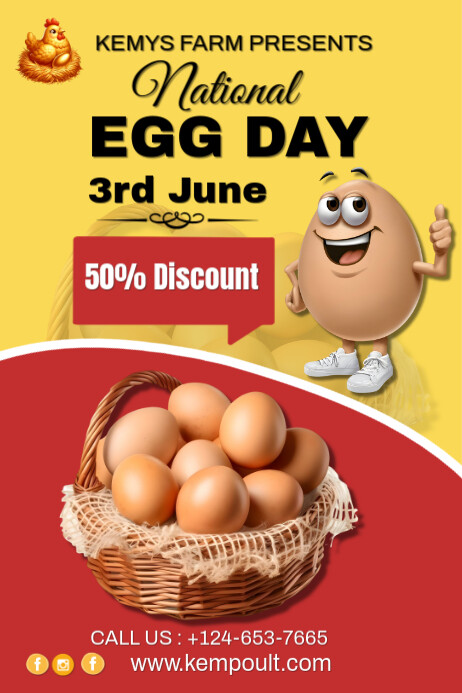Red Illustrative National Egg Day Poster Template | PosterMyWall