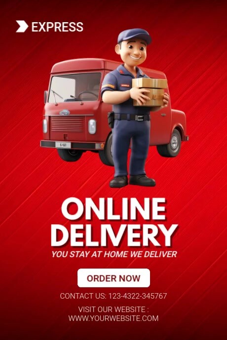 Red Illustrative Online Delivery Poster Template | PosterMyWall