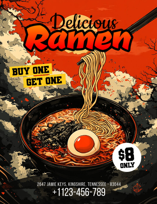 Copy of Red Illustrative Ramen Flyer (us Letter) | PosterMyWall