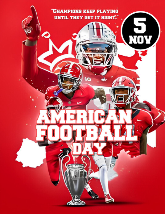 Red Illustrative Red Background Pastel American Football Day Flyer (us ...