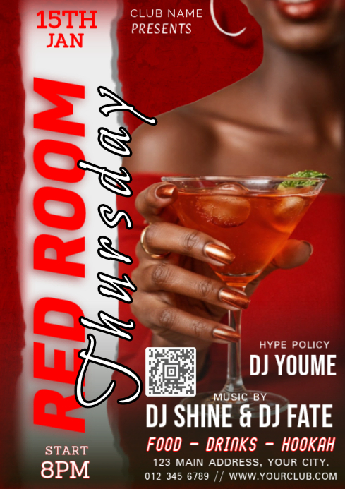 Red Illustrative Red Room Party Invitation Social Media A4 Template ...