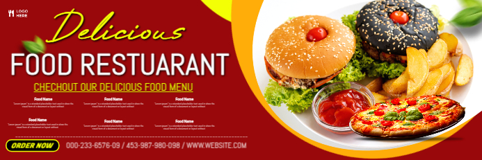 Red Illustrative Restuarant Banner Design Template Banner 2' × 6 ...