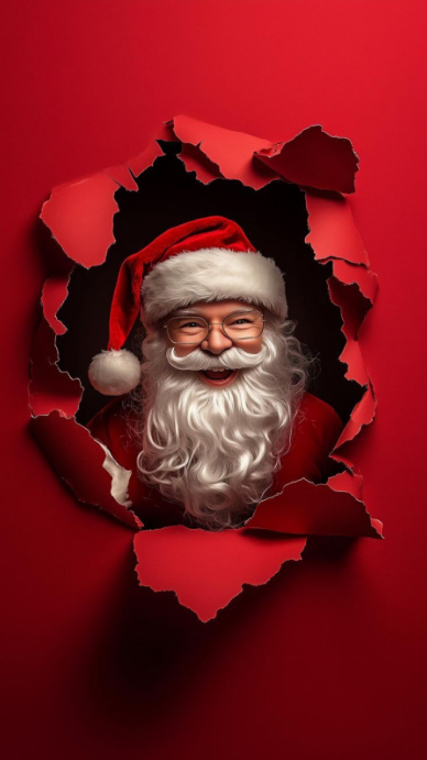 Plantilla de Red Illustrative Santa Claus Breaking Through Red Paper ...