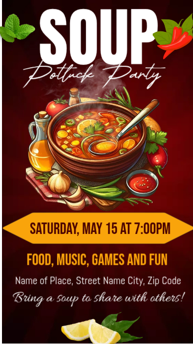 Red Illustrative Soup Potluck Party Invitation Instagram Story Template ...
