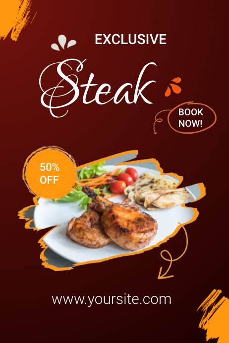 Red Illustrative Steak Poster เทมเพลต | PosterMyWall