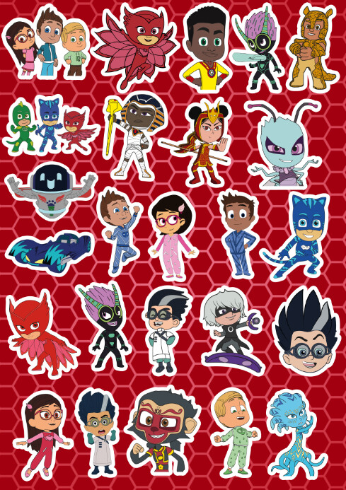 Red Illustrative Stickers De Pj Masks, Los Heroes De La Noche A4 ...