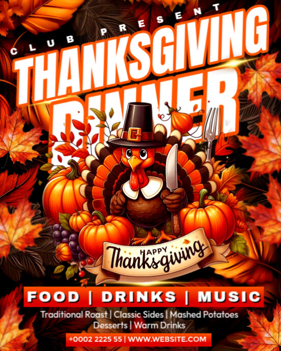Red Illustrative Thanksgiving Dinner Instagram Portrait Modelo ...