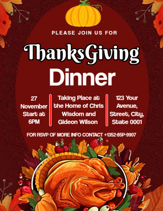Red Illustrative Thanksgiving Dinner Invitation Flyer Flyer (us Letter ...