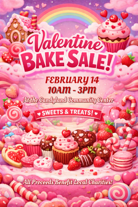 Plantilla de Red Illustrative Valentine Bake Sale Poster | PosterMyWall