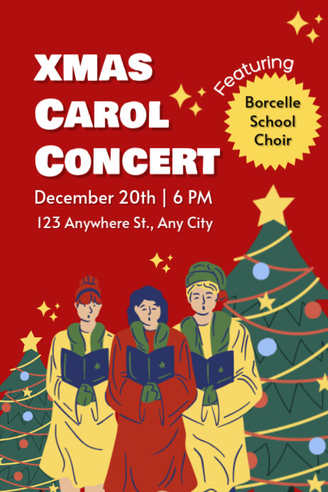 Red Ilustratif Xmas Carol Concert Poster Template | PosterMyWall