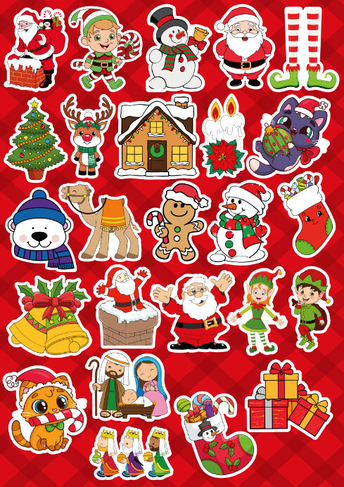 Red Ilustrativo Stickers Navideños Para Imprimir A4 Modelo | PosterMyWall