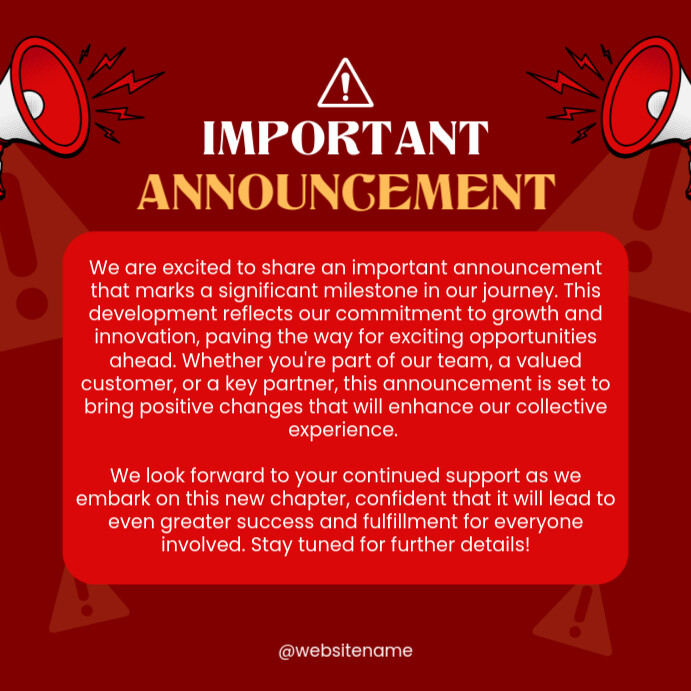 Red Important Announcement Instagram Post Template | PosterMyWall