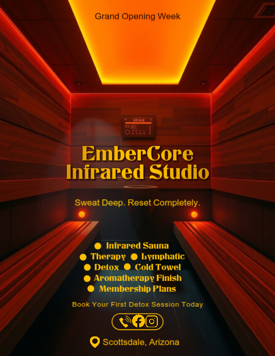 Red Infrared Sauna Studio Opening Flyer Template | PosterMyWall
