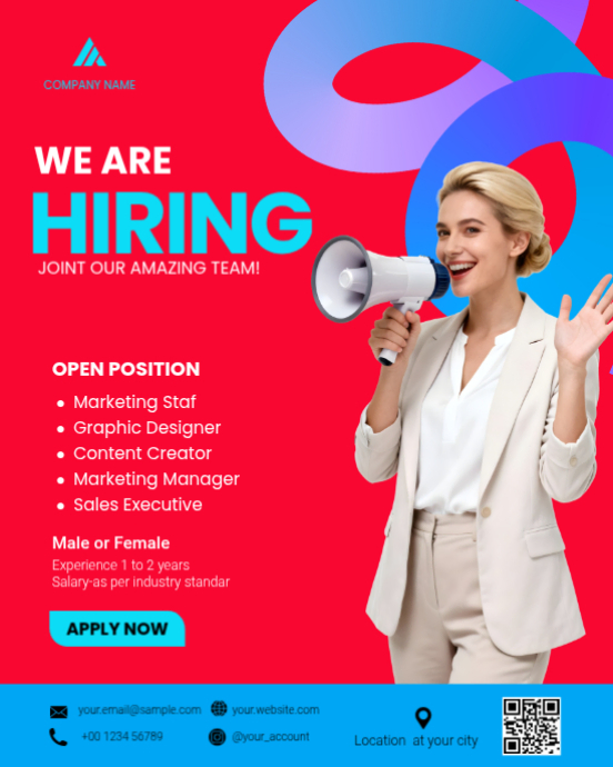 Red Job Hiring Instagram Portrait Template | PosterMyWall