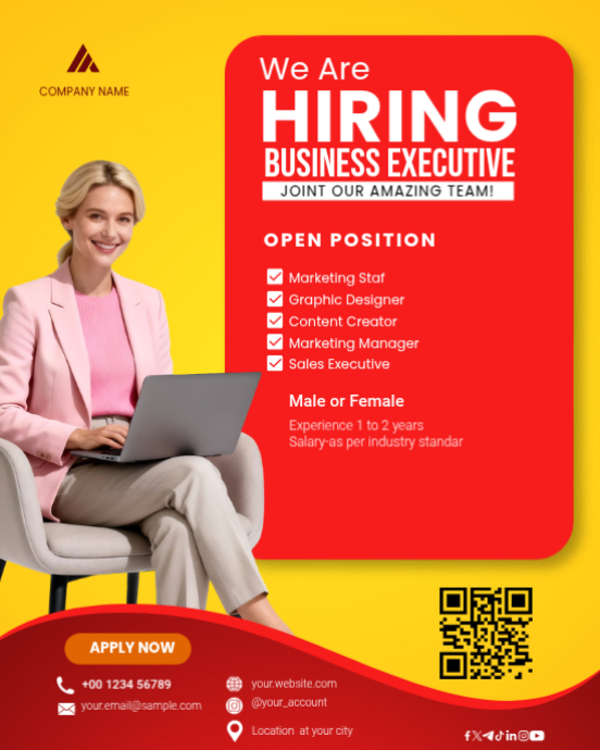 Red Job Recruitment Instagram Portrait Template | PosterMyWall