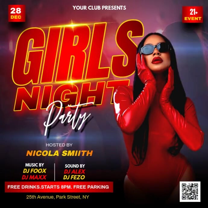 Plantilla de Red Joyful After Work Ladies Night Party Video Flyer ...