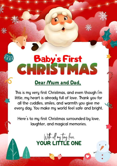 Plantilla de Red Joyful Baby's First Christmas Printable | Editable ...