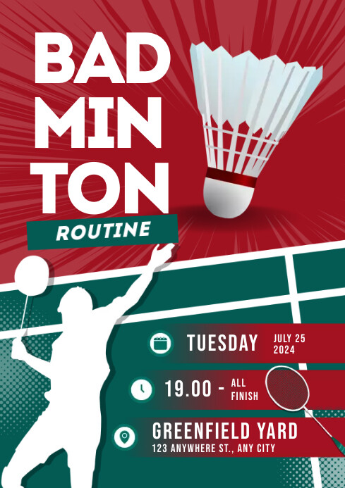 Red Joyful Badminton A4 Template | PosterMyWall