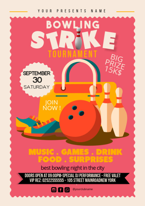Red Joyful Bowling Flyer A4 Template | PosterMyWall