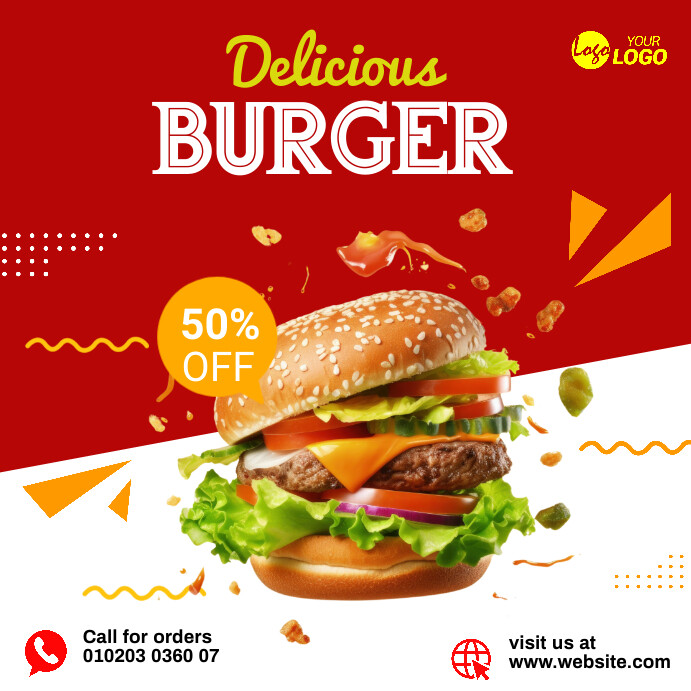 Red Joyful Burger Promo Flyer Instagram Post Template | PosterMyWall
