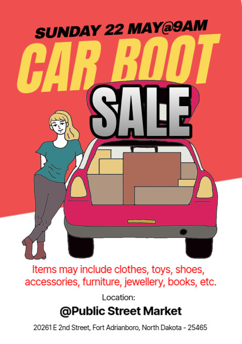 Red Joyful Caar Boot Sale A5 Template | PosterMyWall