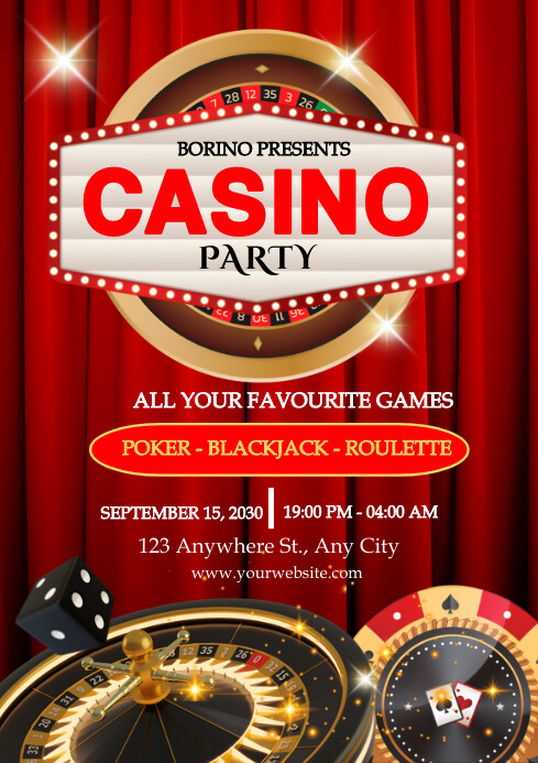 Red Joyful Casino Night Party A4 Template | PosterMyWall