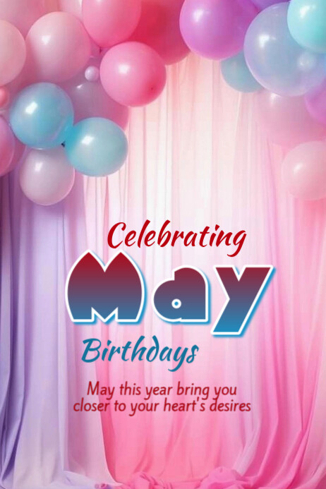 Red Joyful Celebrating May Birthdays Banner 4' × 6' Template | PosterMyWall