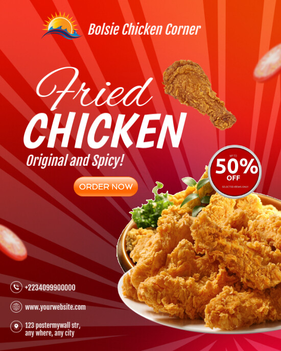 Modèle Red Joyful Chicken Poster Instagram Portrait | PosterMyWall