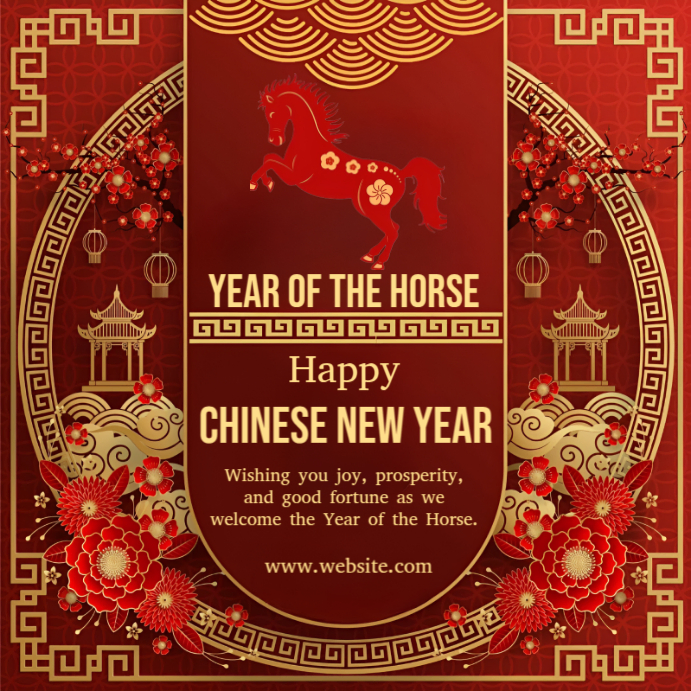 Red Joyful Chinese New Year 2026 Instagram Post Template | PosterMyWall