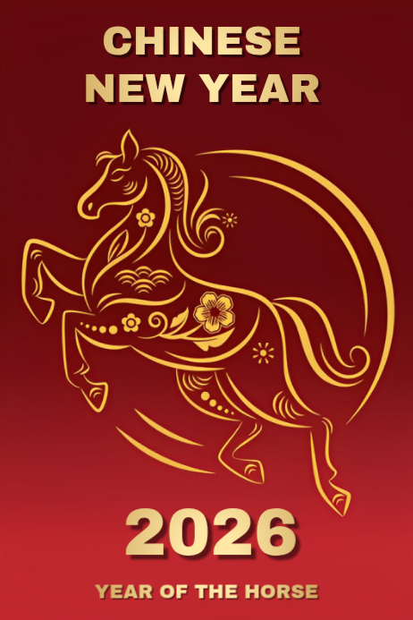 Red Joyful Chinese New Year 2026 Poster – Year Of The Horse Red & Gold ...