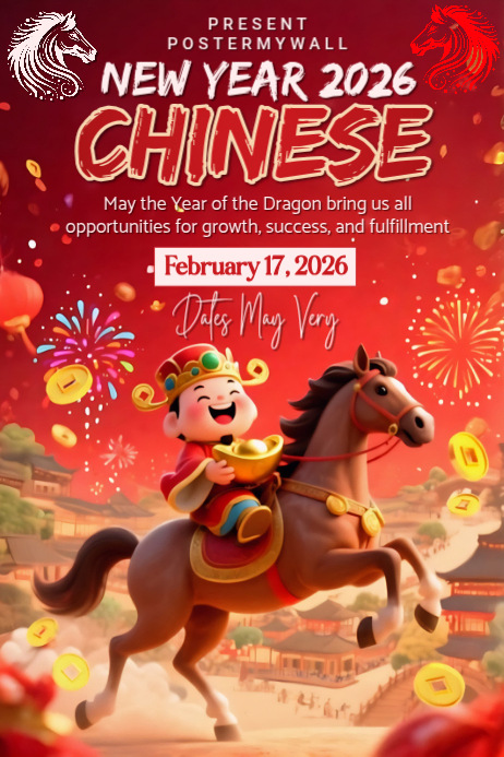 Plantilla de Red Joyful Chinese New Year 2026 Poster | PosterMyWall