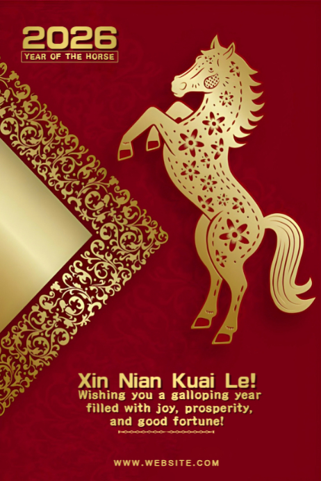 Red Joyful Chinese New Year 2026 Poster Template | PosterMyWall
