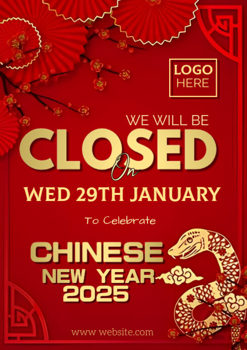 Copy of Red Joyful Chinese New Year Closure A4 | PosterMyWall