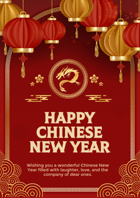 Red Joyful Chinese New Year Flyer A4 Template | PosterMyWall
