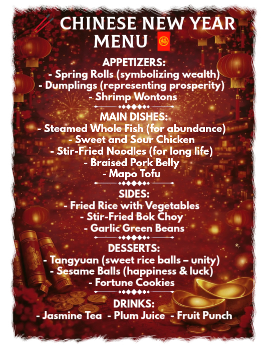 Red Joyful Chinese New Year Menu Flyer (us Letter) Template | PosterMyWall