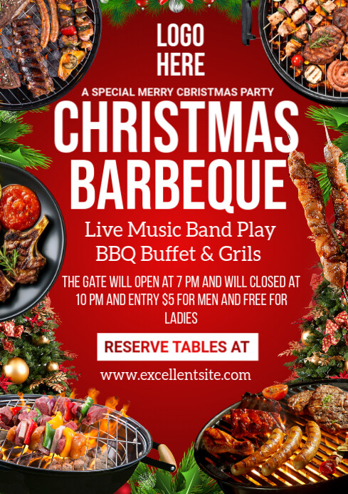 Copy of Red Joyful Christmas Bbq A4 | PosterMyWall