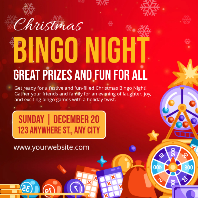 Red Joyful Christmas Bingo Night Instagram Post Template | PosterMyWall
