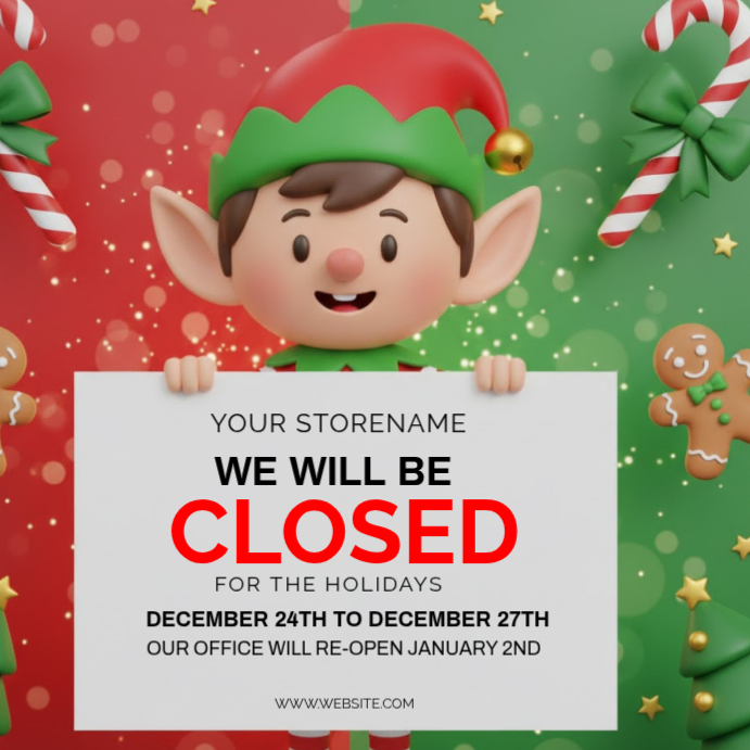Red Joyful Christmas Business Closure Sign Instagram Template ...