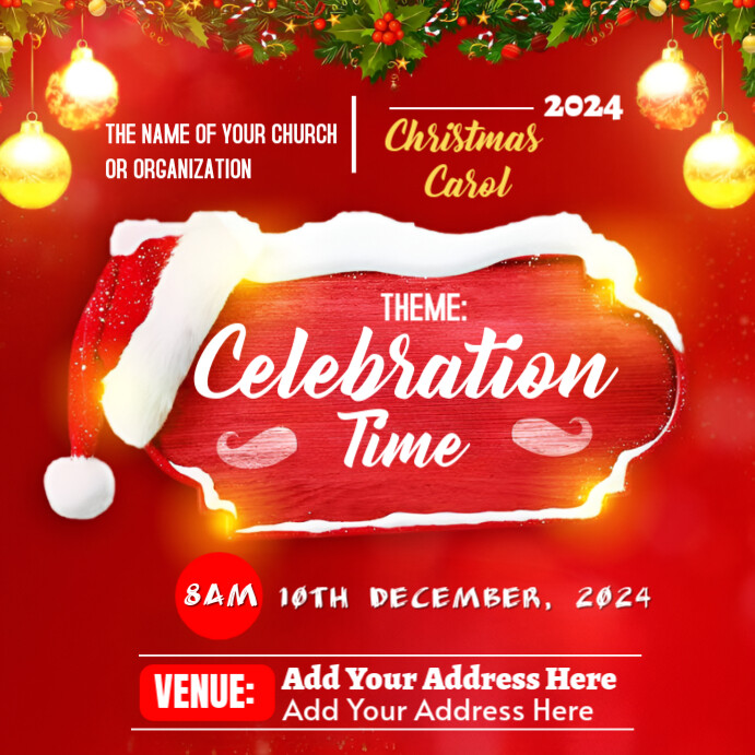 Red Joyful Christmas Carol Party Instagram Post Template | PosterMyWall