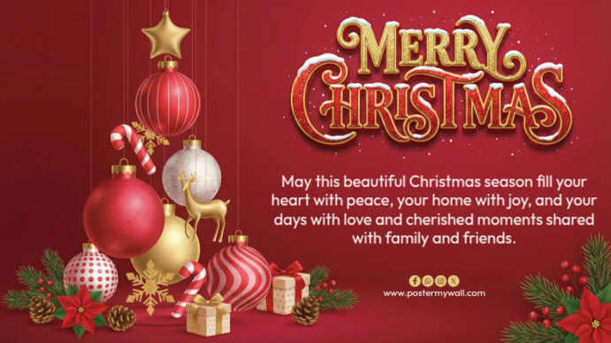 Red Joyful Christmas Celebration Digital Display (16:9) Template ...