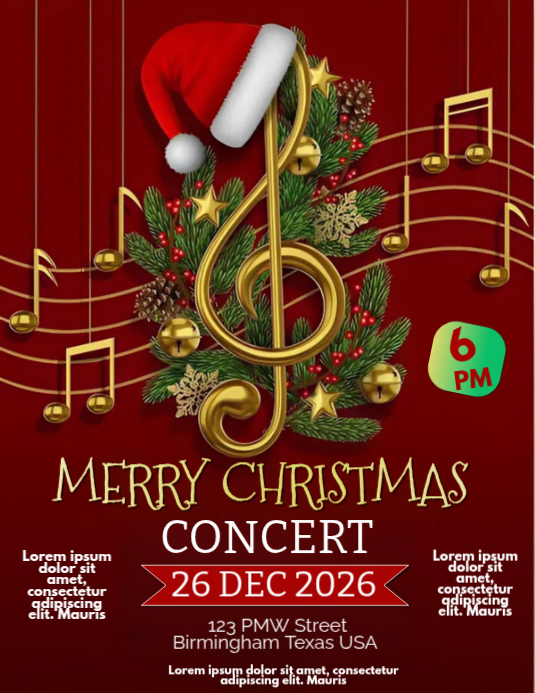 Red Joyful Christmas Concert Template Design Poster Flyer (us Letter ...